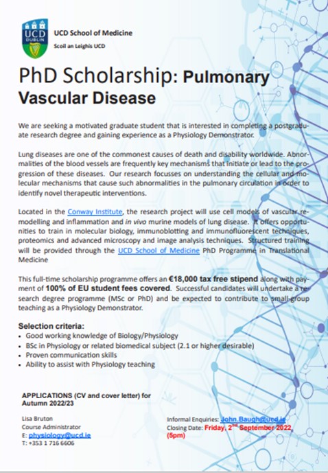 TWO Postgraduate Degree Opportunities Physiology | UCD School of Medicine