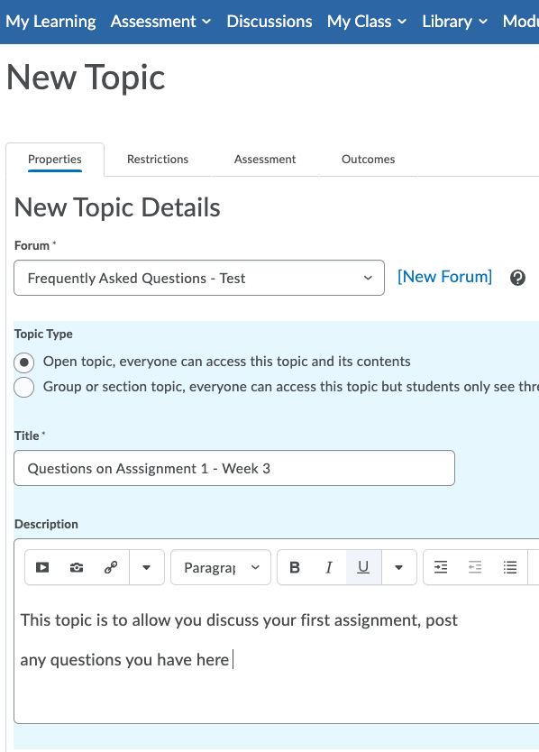 Creating Discussions in Brightspace